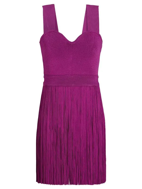 Herve Leger Fringed Stretch-knit Mini Dress - Purple