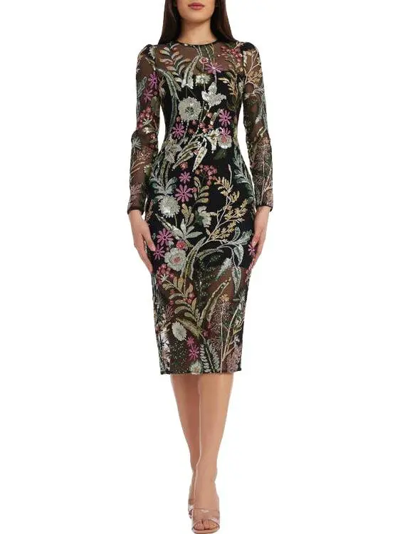 Dress The Population Sophia Floral Sequin Sheath Dress - Black Multi