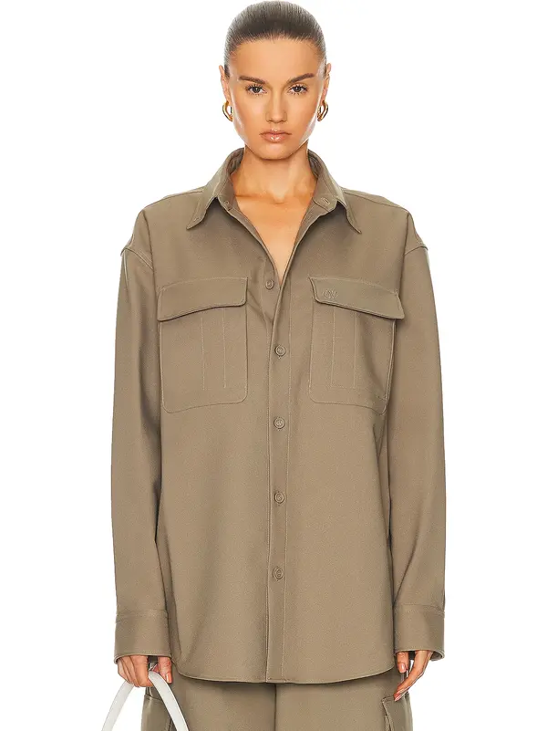 Off-White Drill Military Overshirt In Brown - Beige