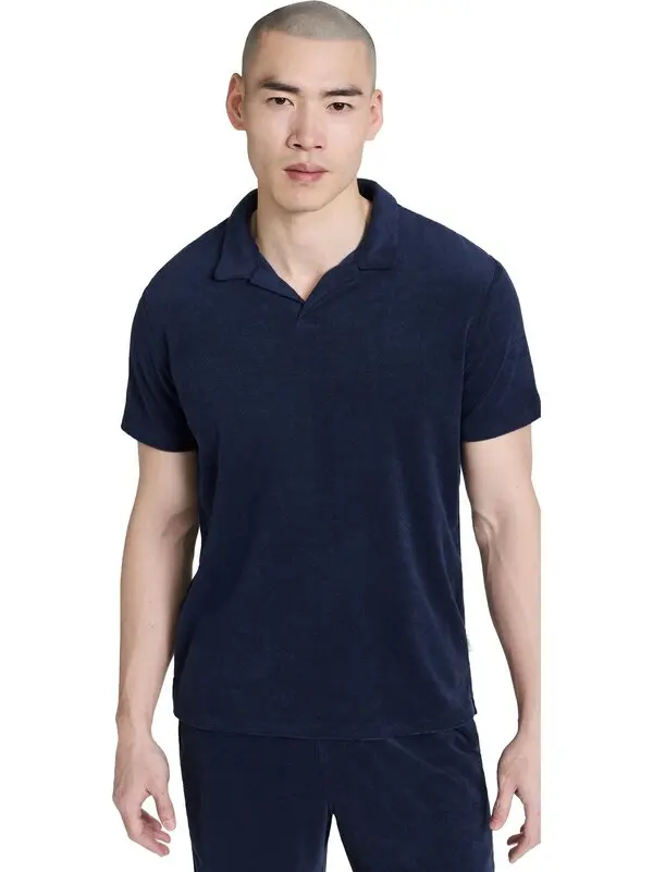 Onia Towel Terry Johnny Collar Polo - Deep Navy