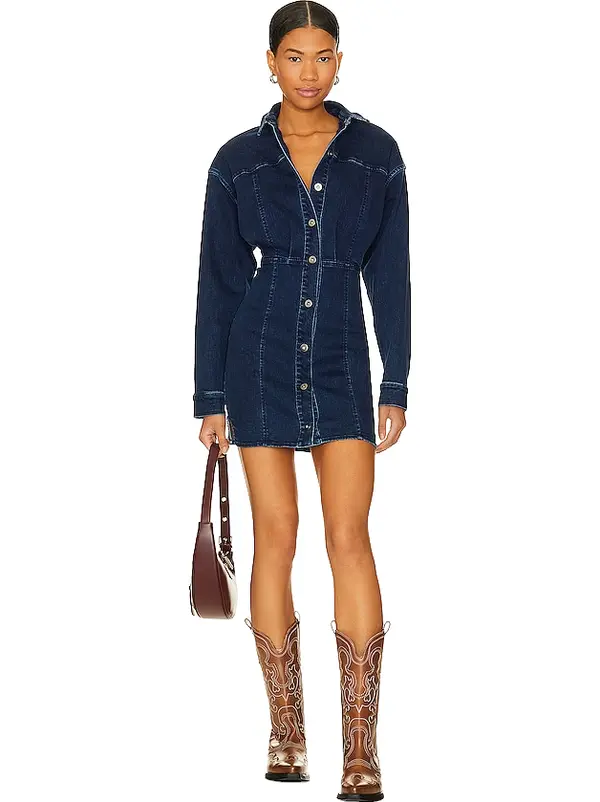 Free People Amber Denim Shirt Dress - Dark Indigo