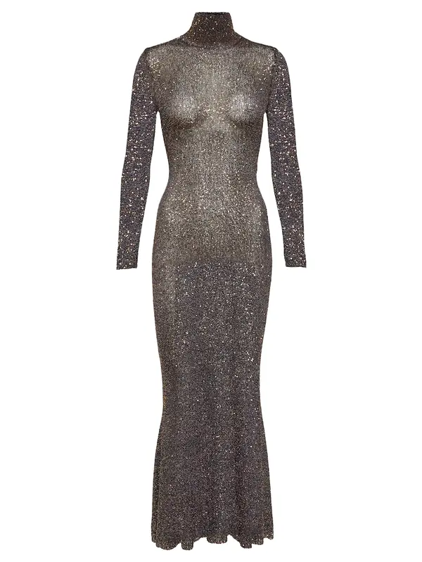 Balenciaga Sequined Knitted Maxi Dress - Brown
