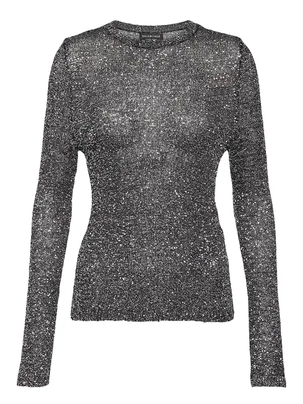 Balenciaga Sequined Metallic Knit Sweater - Black