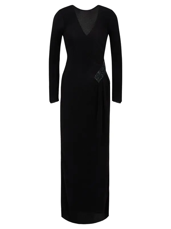 Giorgio Armani Long Pleated Jersey Dress - Black