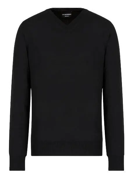 Emporio Armani Pure Virgin Wool V-neck Jumper - Black
