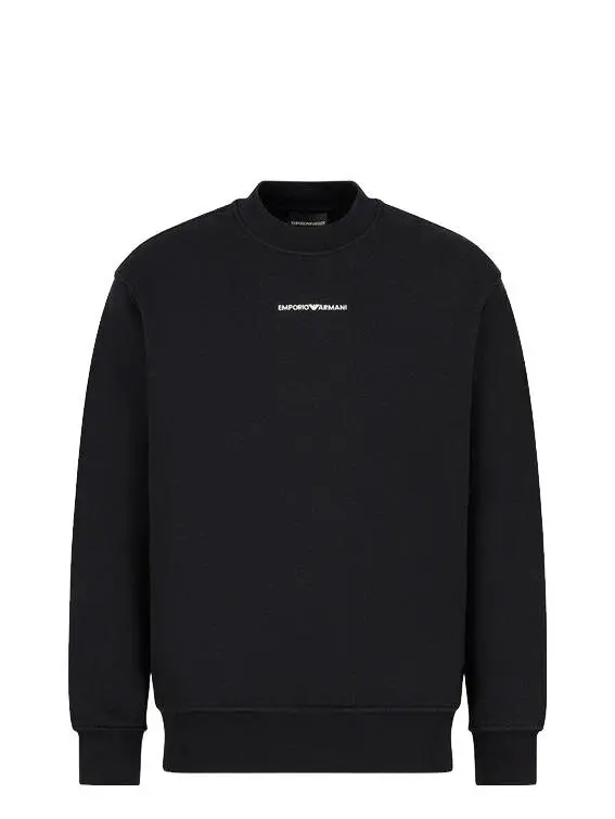 Emporio Armani Jersey Sweatshirt With Diagonal Weave And Logo Embroidery - Black