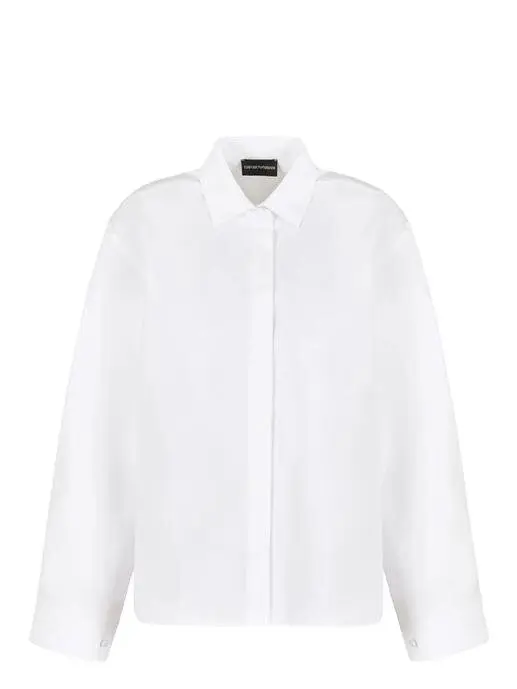 Emporio Armani Sanded Cotton Oversized Shirt With Kimono Sleeves - White