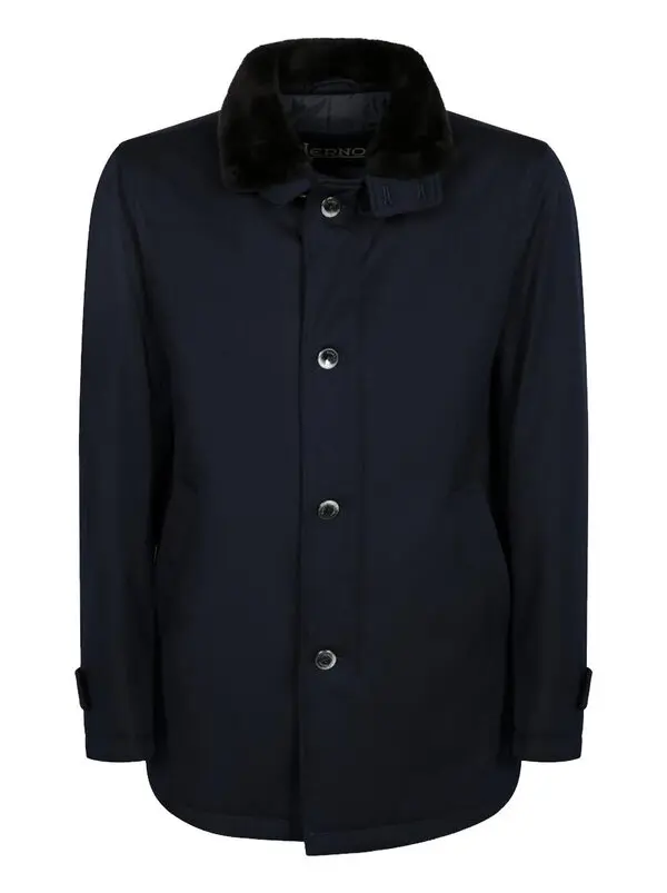 Herno Wool Three-quarter Coat With Removable Fur Collar - Blue