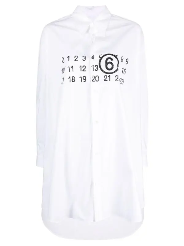 MAISON MARGIELA Logo-print Cotton Shirt Dress - White