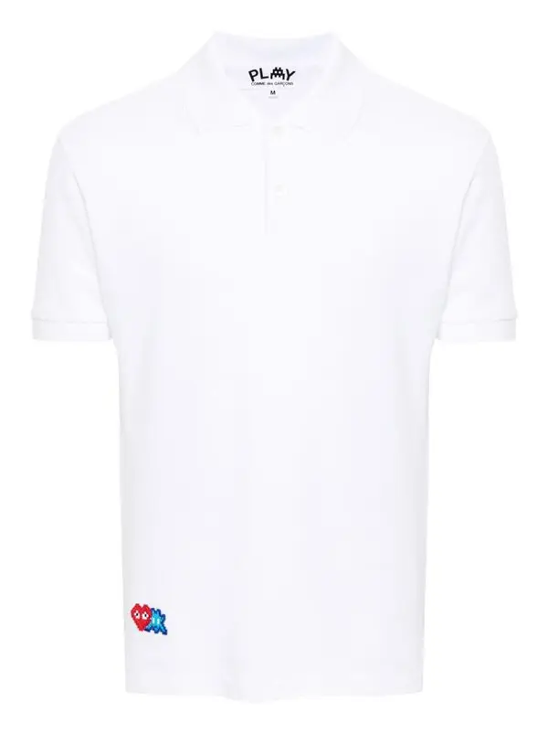 Play Comme Des Garcon X The Artist Invader Pixelated-appliqué Polo Shirt - White