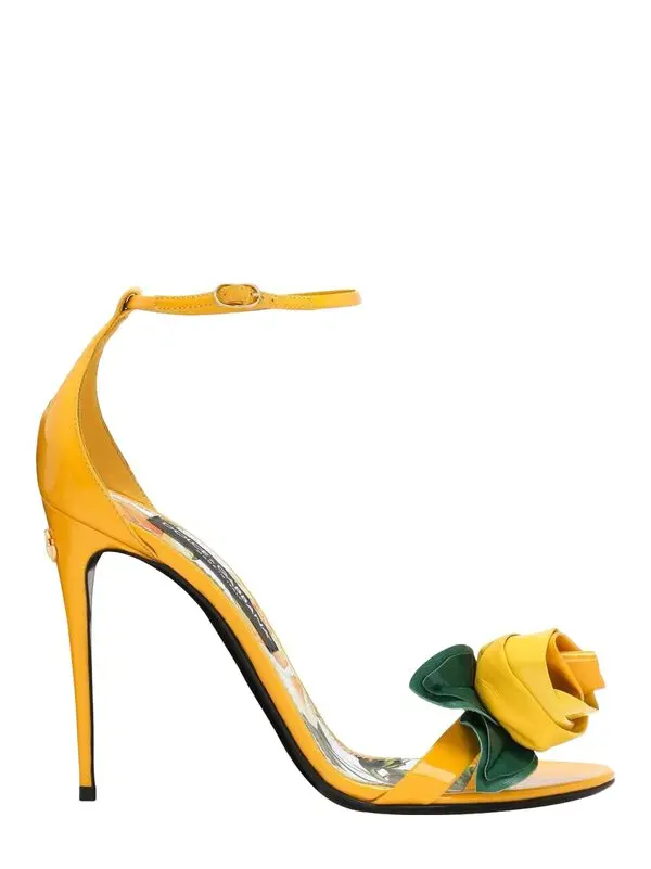 Dolce & Gabbana 105mm Keira Floral-appliqué Leather Sandals - Yellow