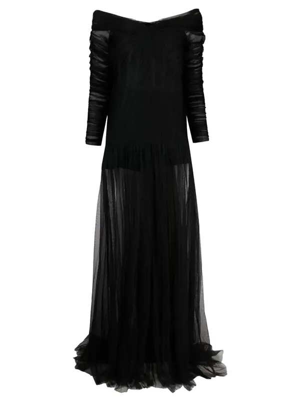 ANA RADU Sheer-overlay Off-shoulder Gown - Black