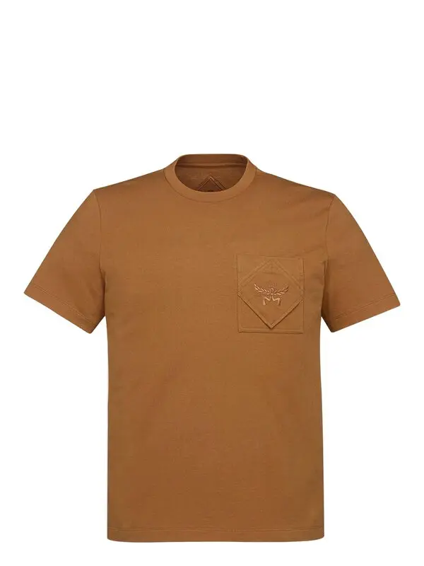 Mcm Essential Logo Pocket T-shirt In Organic Cotton - Cognac