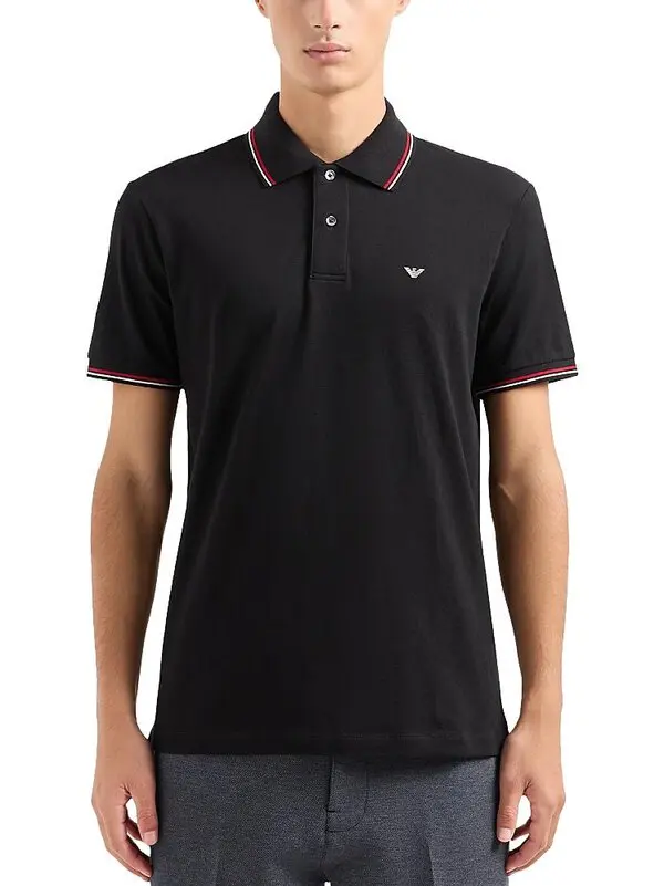 Emporio Armani Tipped Stretch Short Sleeve Polo Shirt - Black