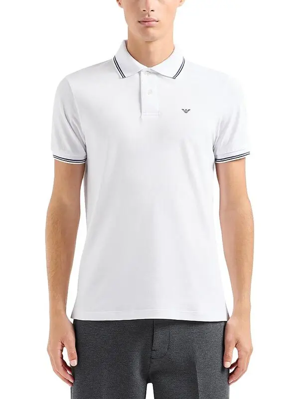 Emporio Armani Tipped Stretch Short Sleeve Polo Shirt - White