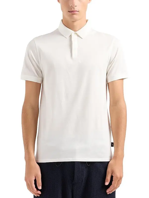 Emporio Armani Mercerized Cotton Short Sleeve Polo Shirt - Off White