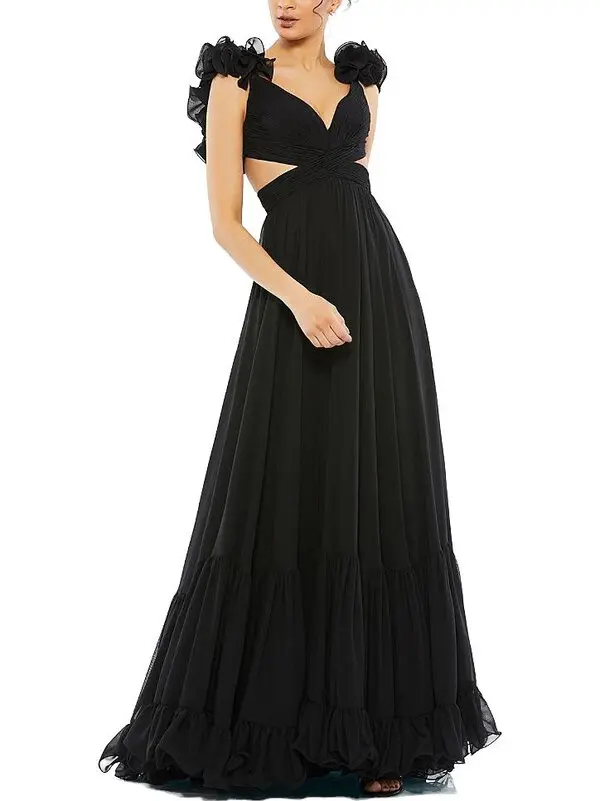 Mac Duggal Ruffle Tiered Chiffon Gown - Black