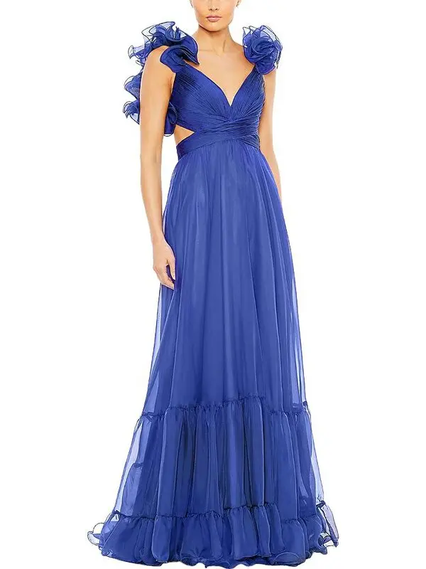 Mac Duggal Ruffle Tiered Chiffon Gown - Cobalt