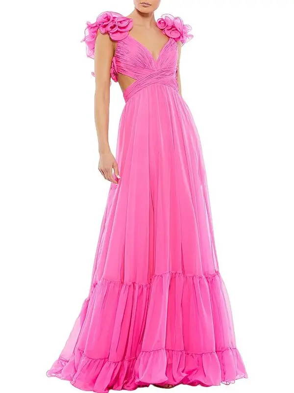 Mac Duggal Ruffle Tiered Chiffon Gown - Hot Pink
