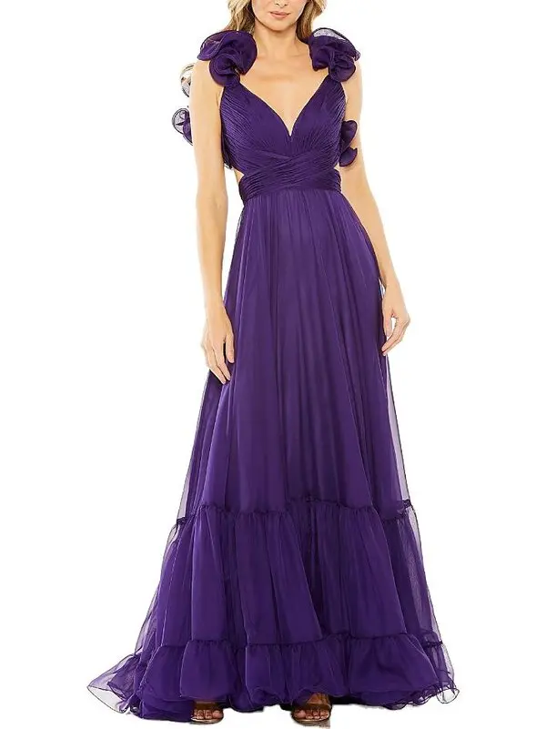 Mac Duggal Ruffle Tiered Chiffon Gown - Royal Purple