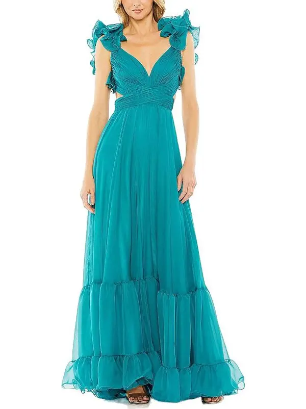 Mac Duggal Ruffle Tiered Chiffon Gown - Turquoise