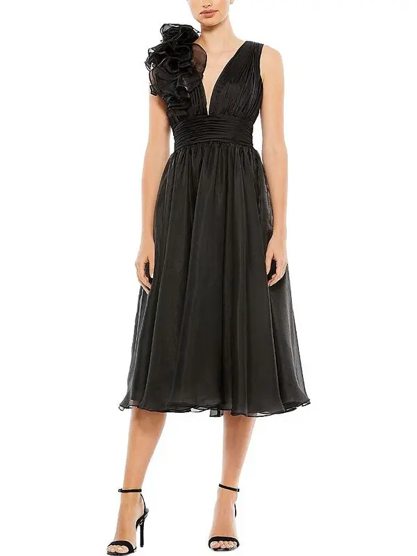 Mac Duggal Plunging Ruffled A-line Cocktail Dress - Black