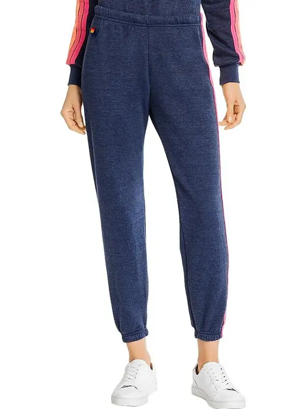 Aviator Nation Rainbow-stripe Sweatpants - Heather Navy/neon Stripe