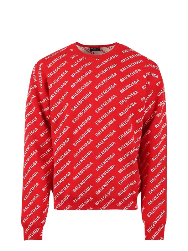 Balenciaga All Over Logo Crewneck - Red