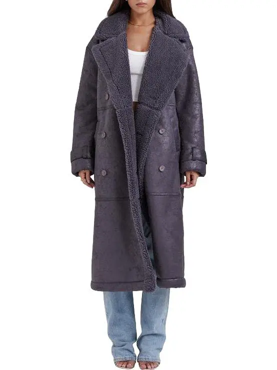 House Of Cb Oversized Double Breasted Faux Shearling Coat - Grey