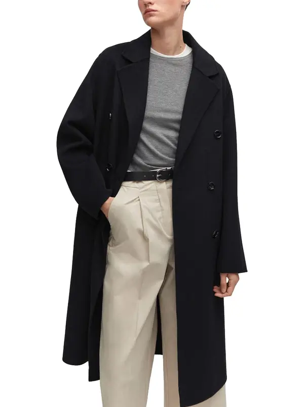Mango Oversized Double Breasted Coat - Black