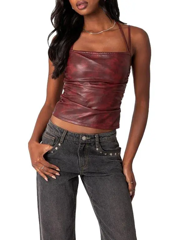 EDIKTED Haze Faux Leather Tank Top - Red