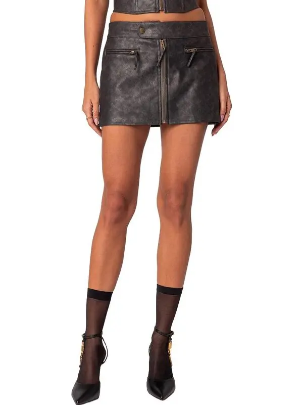 EDIKTED Ziva Faux Leather Mini Skirt - Black