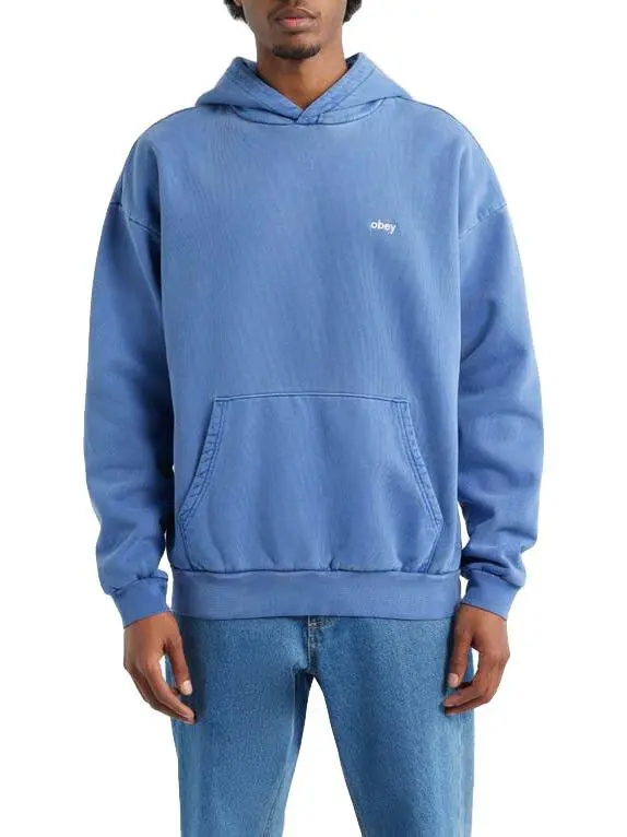 Obey Logo Relaxed Fit Fleece Hoodie - Pigment Electric Indigo