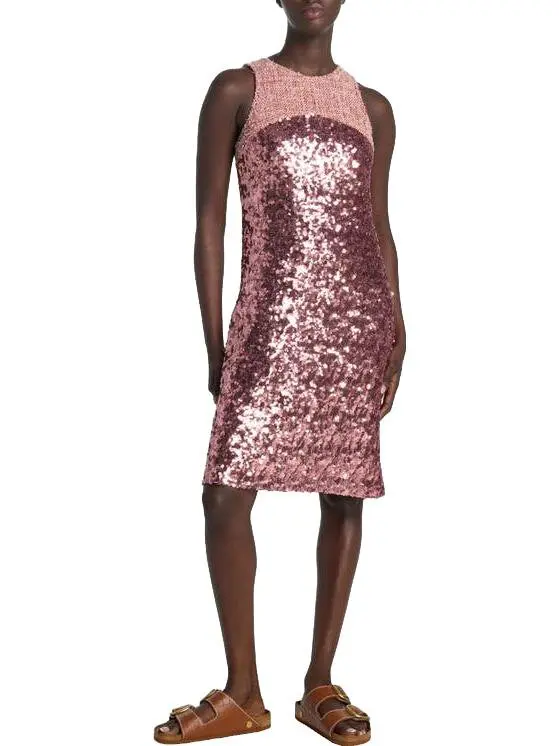 St. John Sleeveless Sequin Tweed Dress - Rouge Metallic Multi