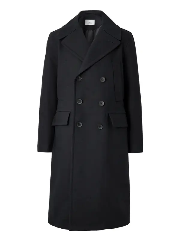 Mr P. Double-breasted Woven Coat - Black