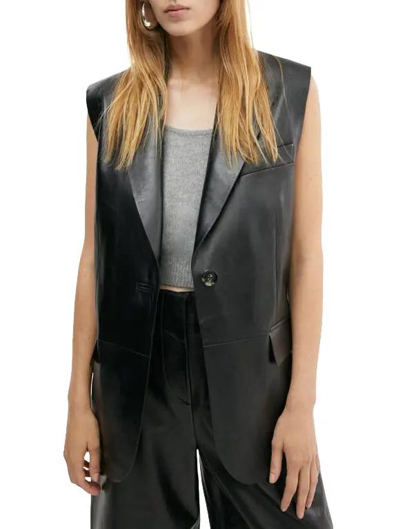 Mango Leather Blazer Vest - Black