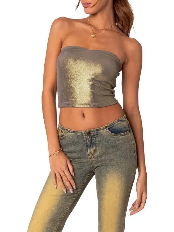 EDIKTED Spotlight Metallic Tube Top - Gold