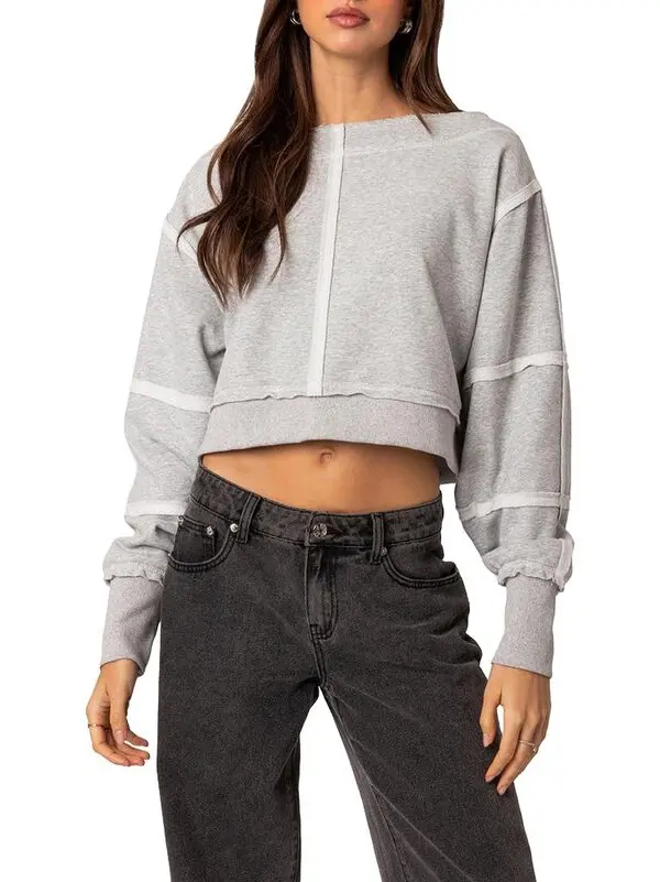 EDIKTED Inside Out Crop Sweatshirt - Gray-melange