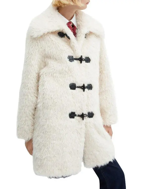 Mango Faux Fur Toggle Coat - White