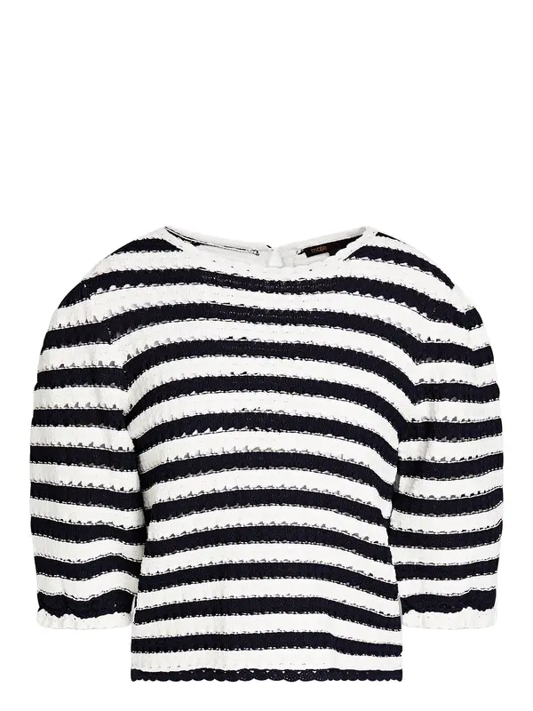 Maje Striped Pointelle-knit Top - Navy