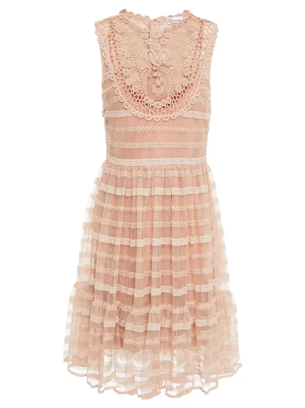 Red Valentino Crochet And Point D'esprit Mini Dress - Blush
