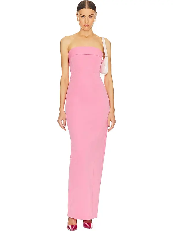 HELSA Tech Gabardine Long Strapless Dress - Very Pink