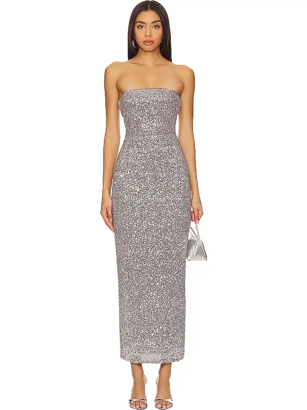 CAMILA COELHO Atiena Sequin Midi Dress - Silver