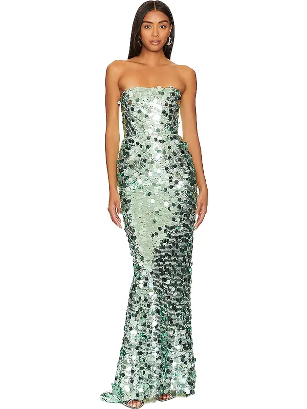 BRONX AND BRONCO Farah Strapless Gown - Green & Multi