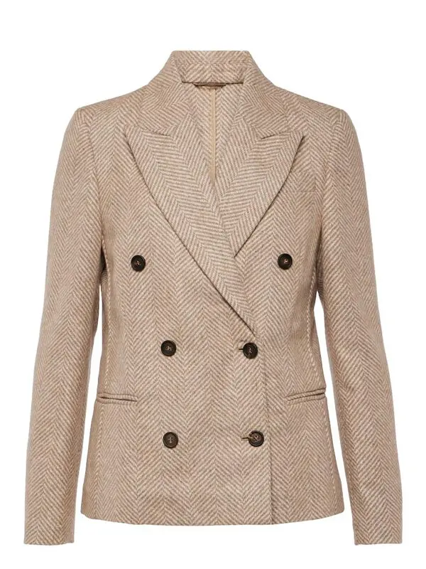 Brunello Cucinelli Chevron Wool-blend Blazer - Neutrals