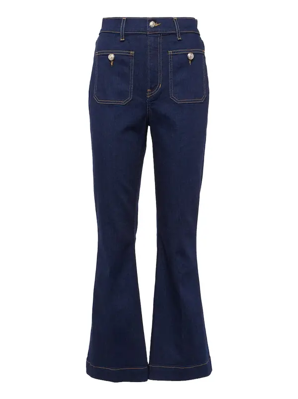 Veronica Beard Carson Cropped Flare Jeans - Blue