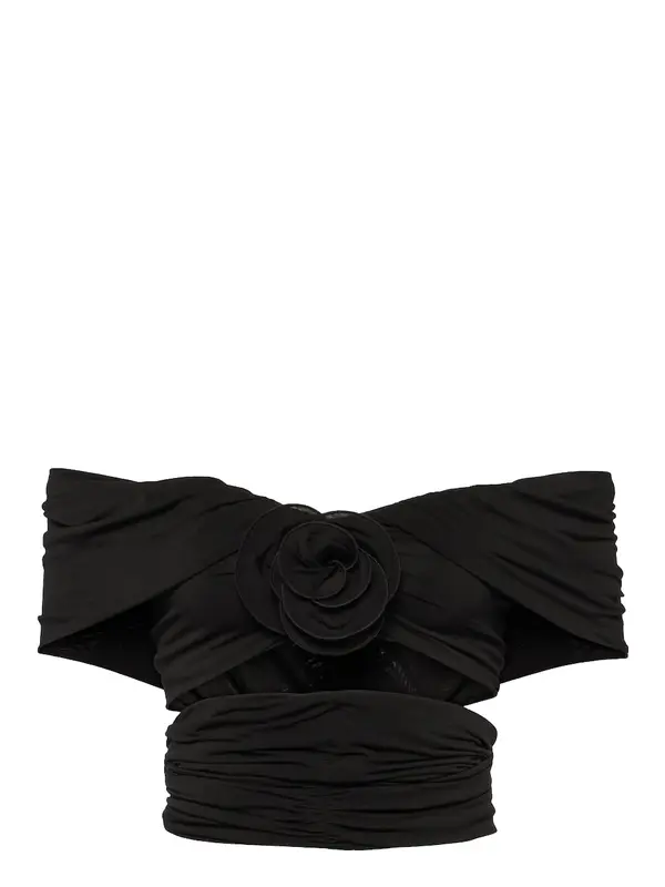 Magda Butrym Floral Off-shoulder Ruched Crop Top - Black