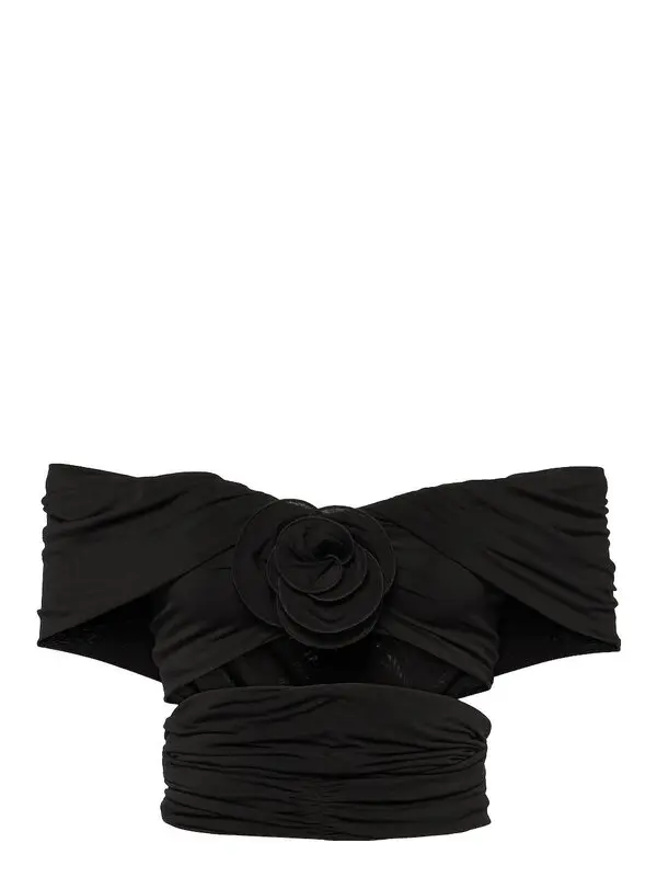 Magda Butrym Floral Off-shoulder Ruched Crop Top - Black