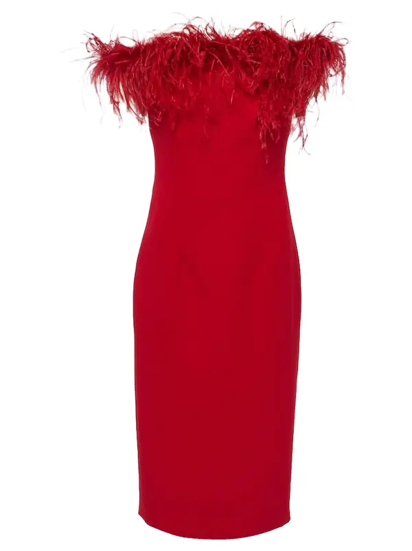 Safiyaa Starling Feather-trimmed Dress - Red