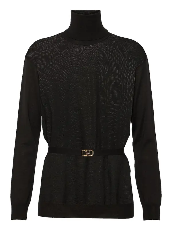 Valentino Garavani Belted Virgin Wool Turtleneck Sweater - Black